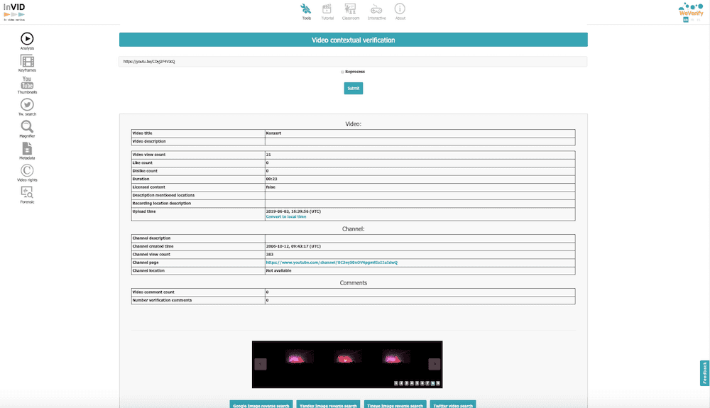 InVID (In Video Veritas): The Tool Collection
